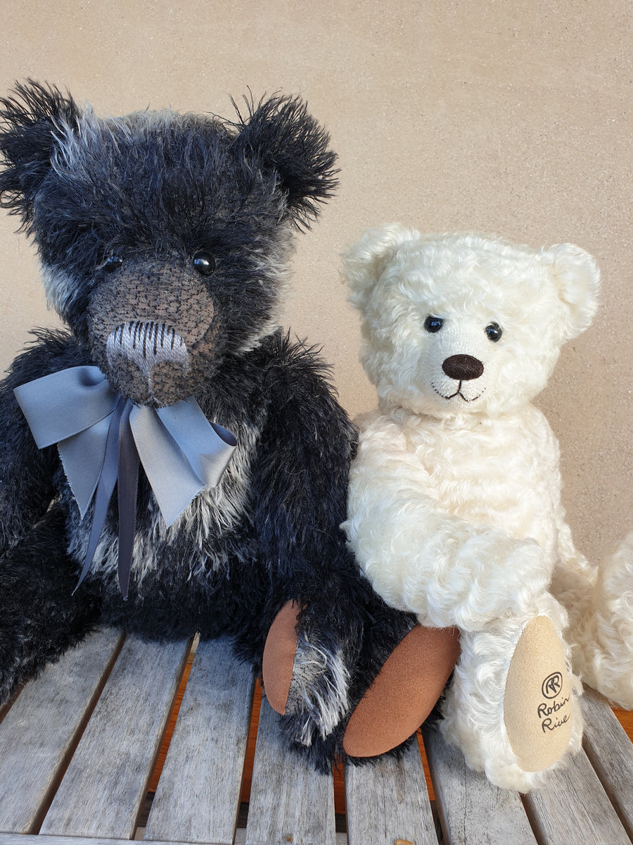 Charcoal, Robin Rive Bear, 40cm OOAK collectible black, grey string mo ...